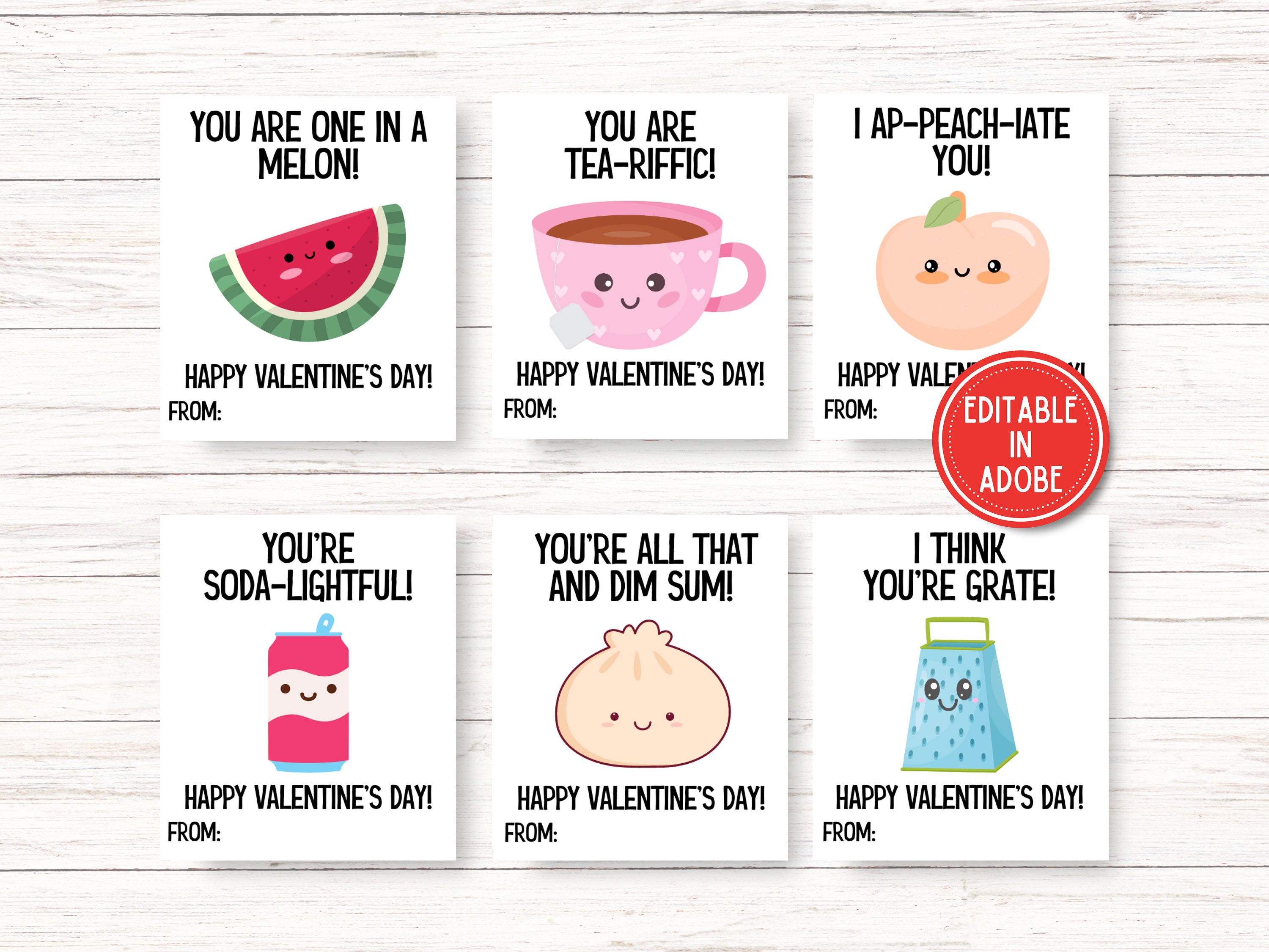 Food Valentine's Day Card Editable, Food Pun Valentine Cards for Kids ...
