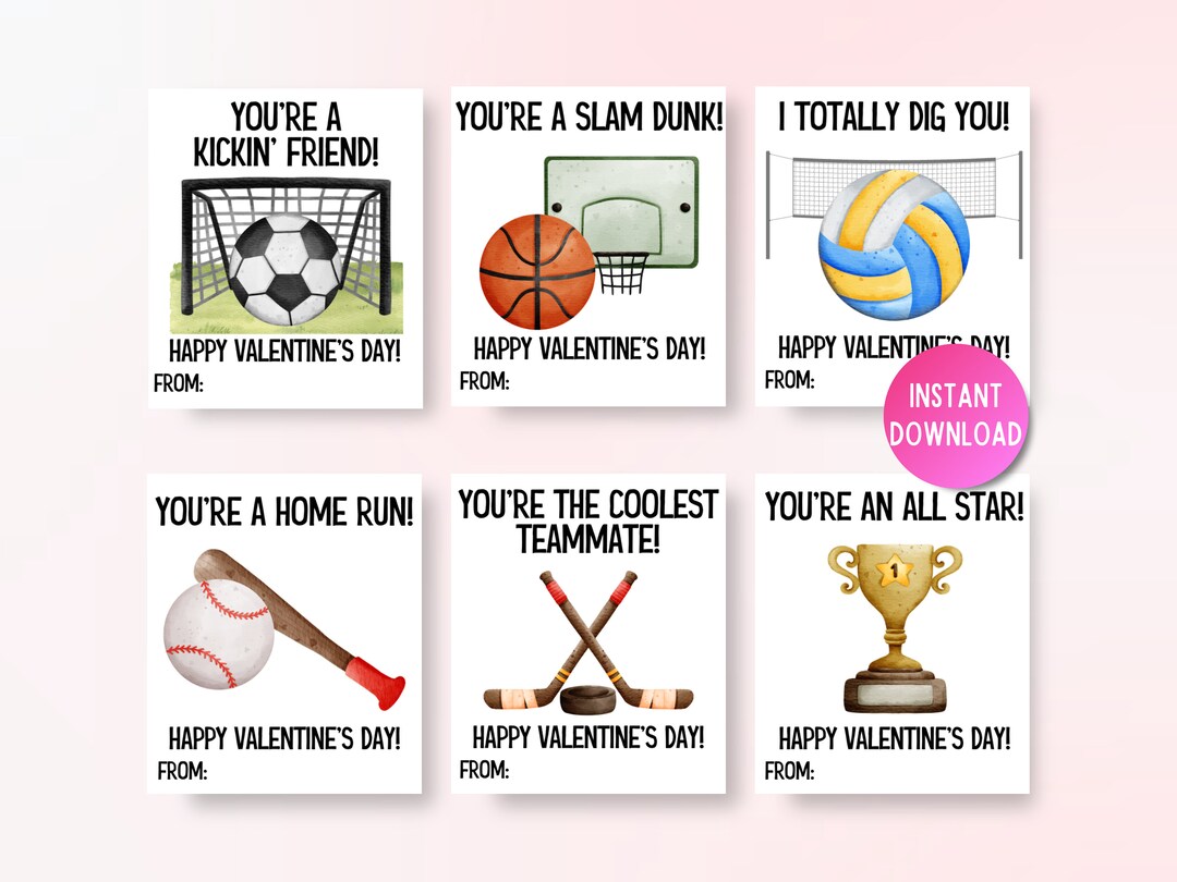 Printable Sports Valentines Cards for Kids, Sports Themed Valentines ...