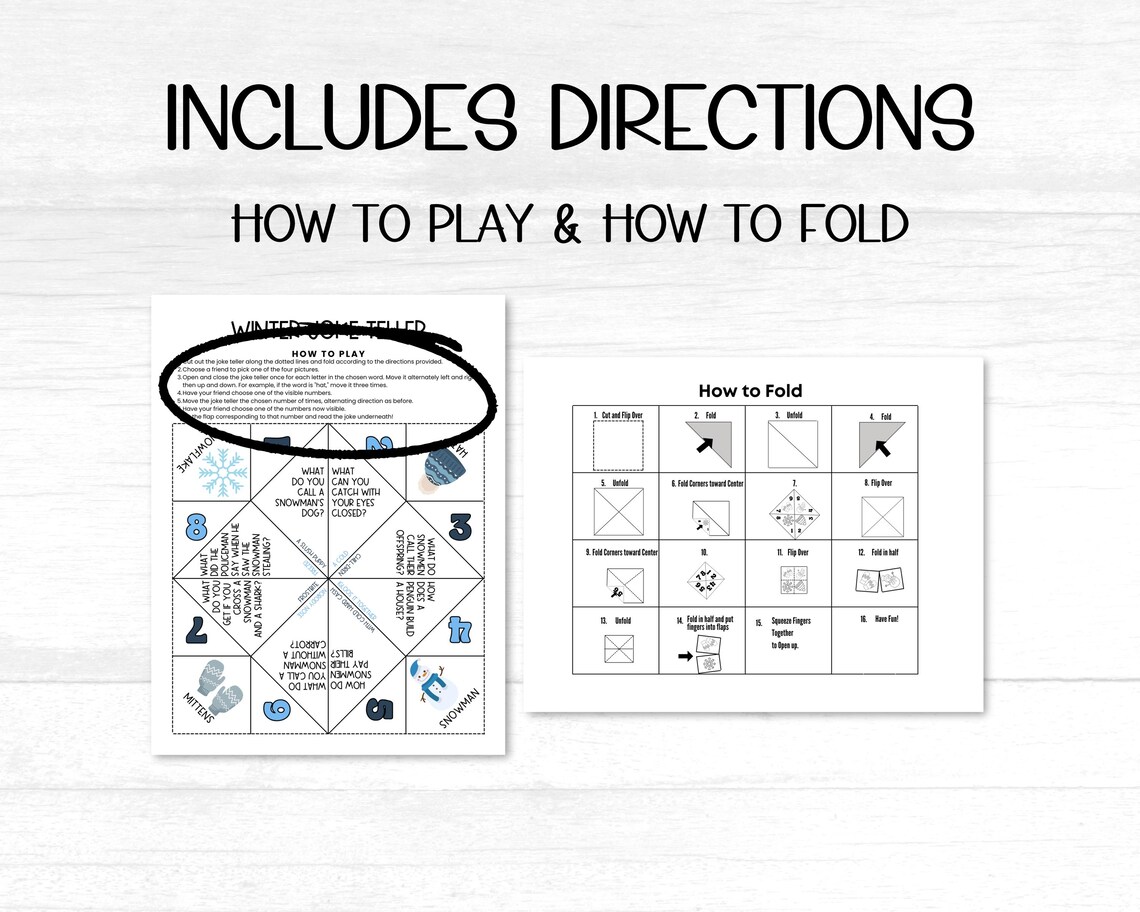 Winter Jokes Cootie Catcher: Printable Fortune Teller Game (PDF) - Etsy