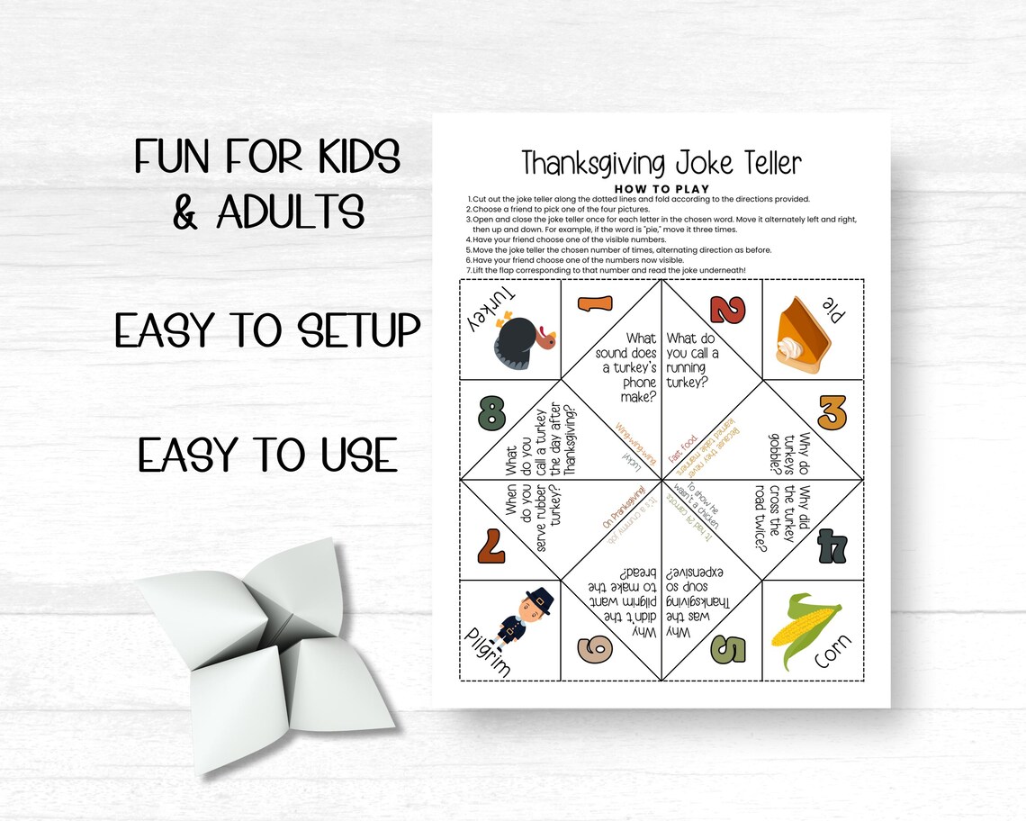 Thanksgiving Joke Teller Cootie Catcher: Printable Kids' Game (PDF) - Etsy