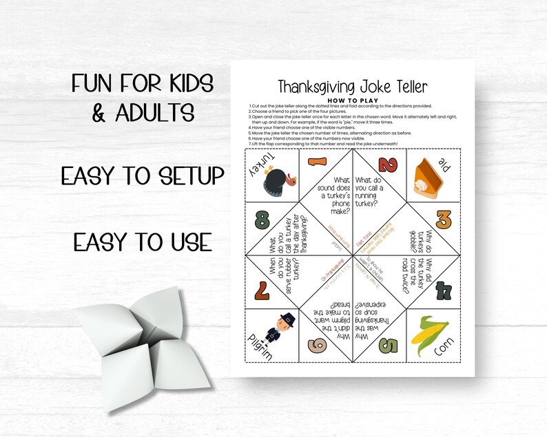 Thanksgiving Joke Teller Cootie Catcher: Printable Kids' Game (PDF) - Etsy