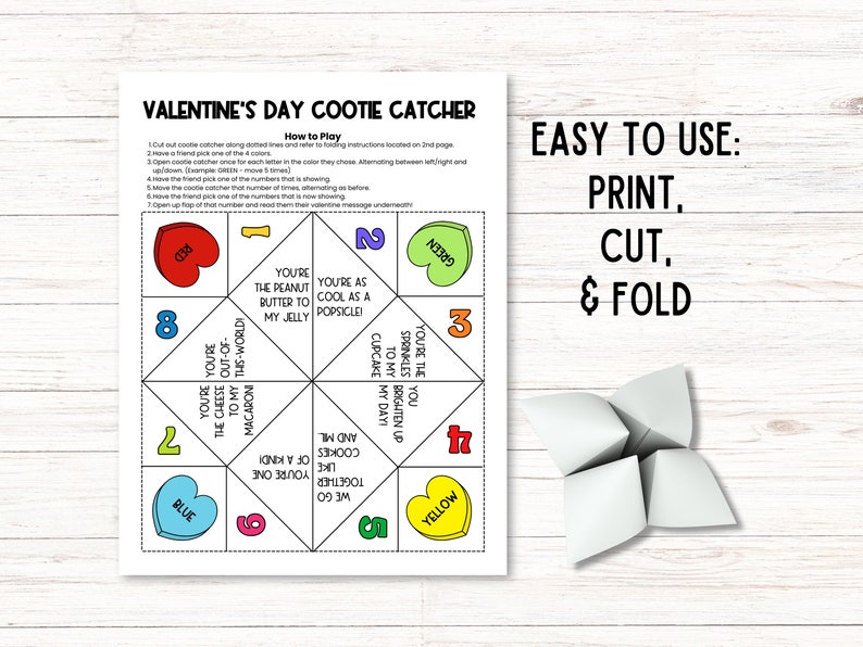Printable Valentine's Day Cootie Catcher, Valentine Cootie Catcher ...
