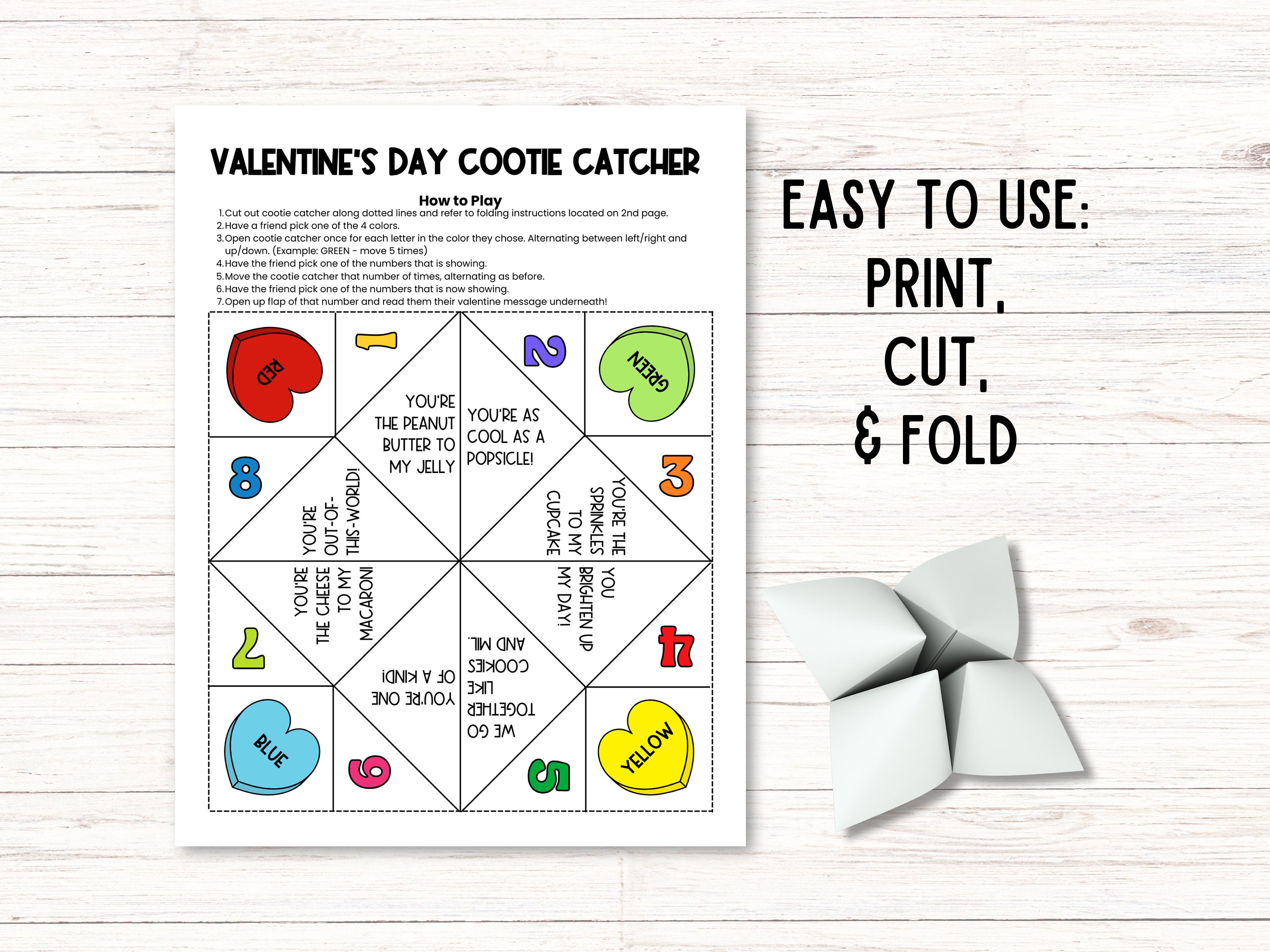Printable Valentine's Day Cootie Catcher, Valentine Cootie Catcher ...