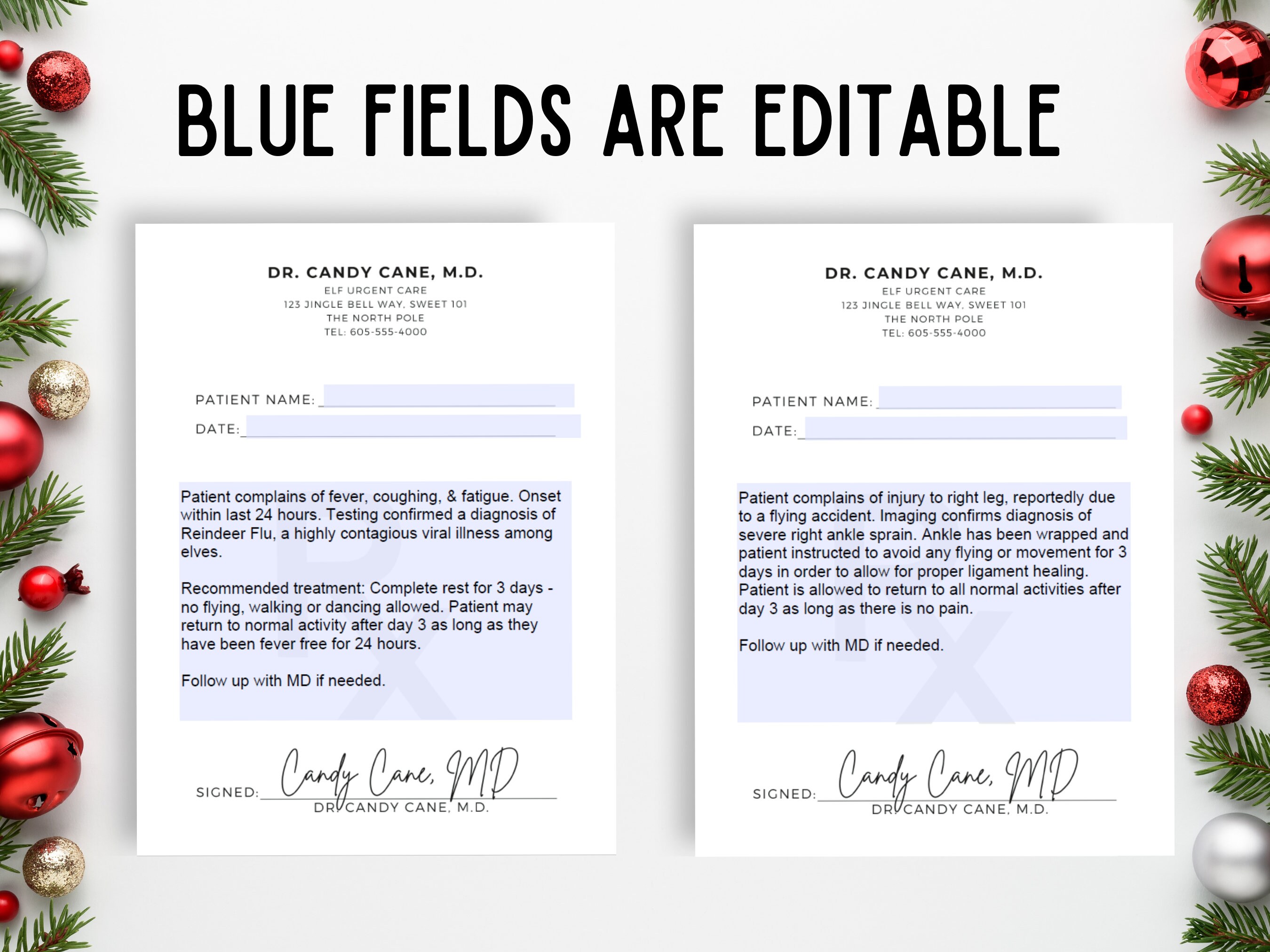 Elf Sick Note Editable, Elf Injury & Recovery Letter, Doctors Note for ...