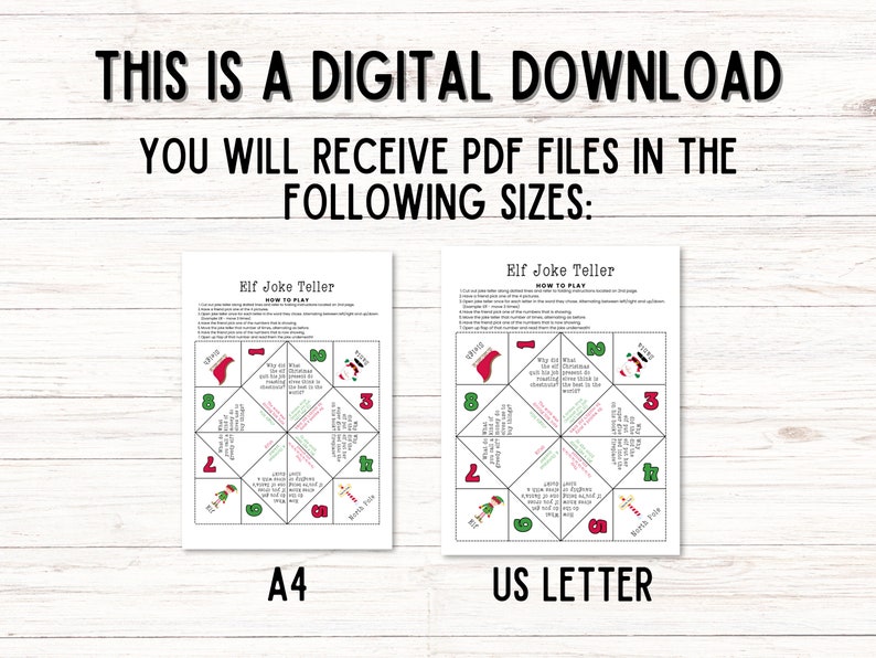 Christmas Printable Elf Jokes, Cootie Catcher, Kid Jokes, Paper Fortune ...