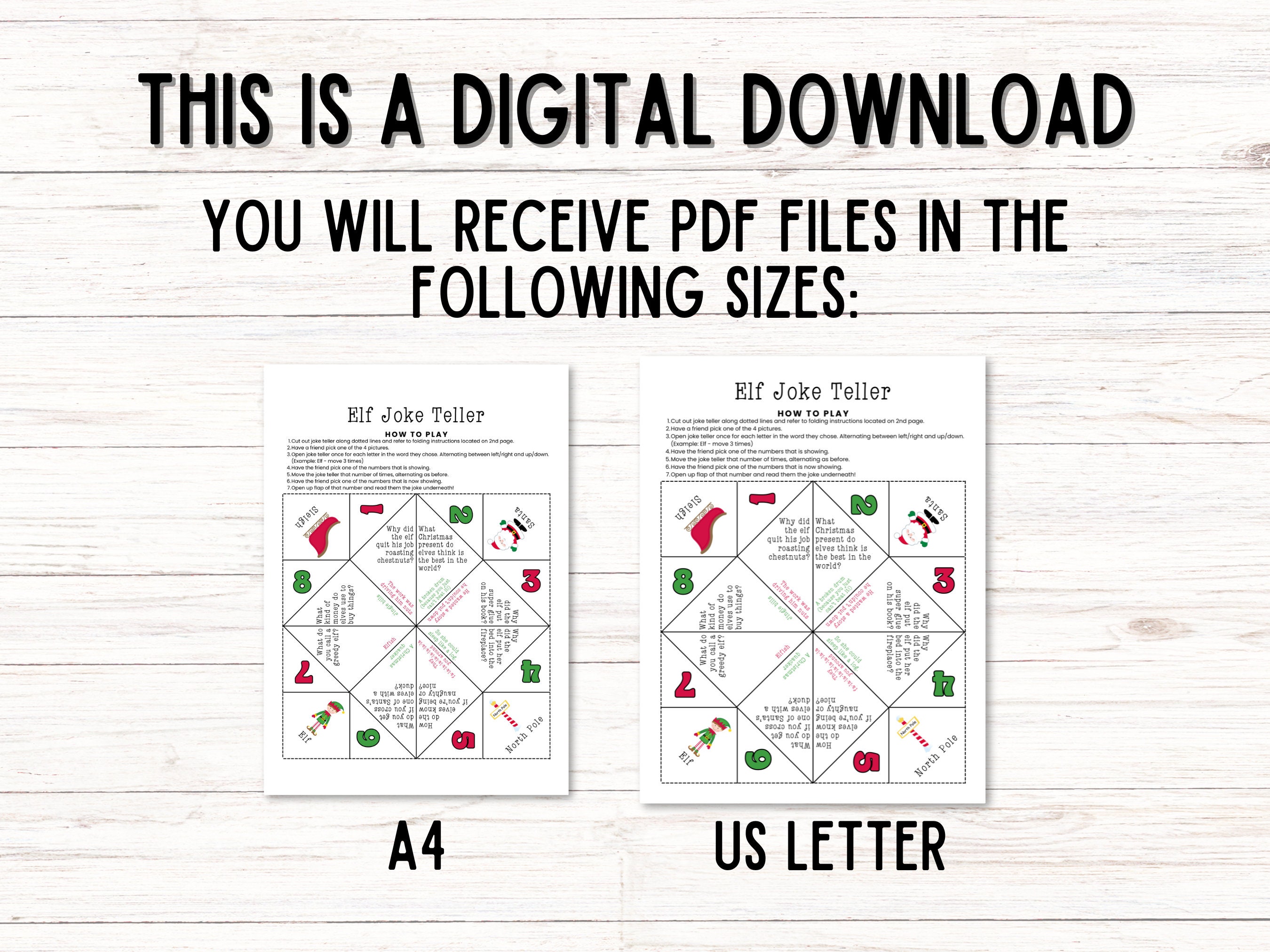 Christmas Printable Elf Jokes, Cootie Catcher, Kid Jokes, Paper Fortune ...