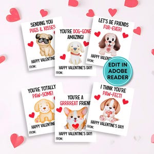Editable Valentines Day Cards Dog, Puppy Valentine Cards, Printable Dog ...