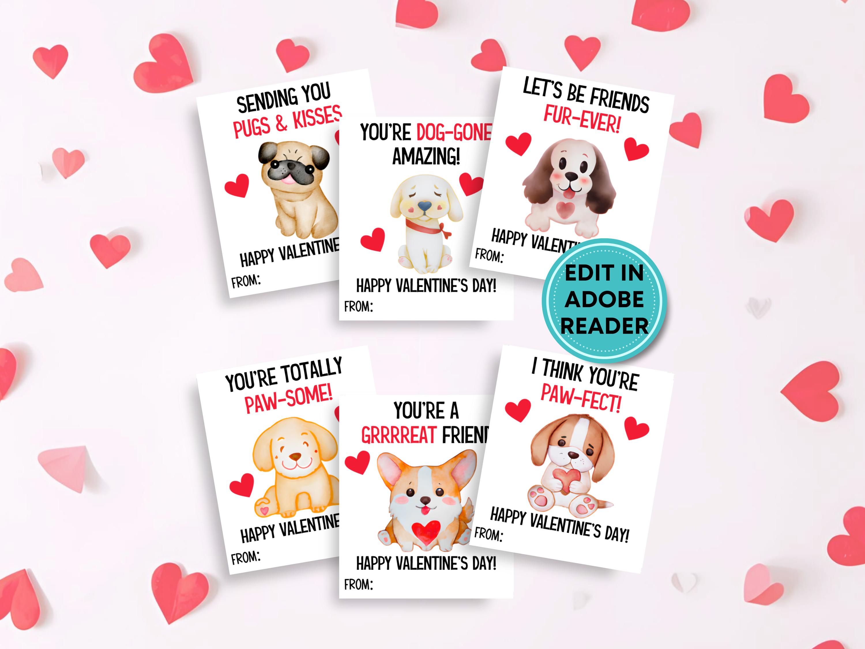 Editable Valentines Day Cards Dog, Puppy Valentine Cards, Printable Dog ...