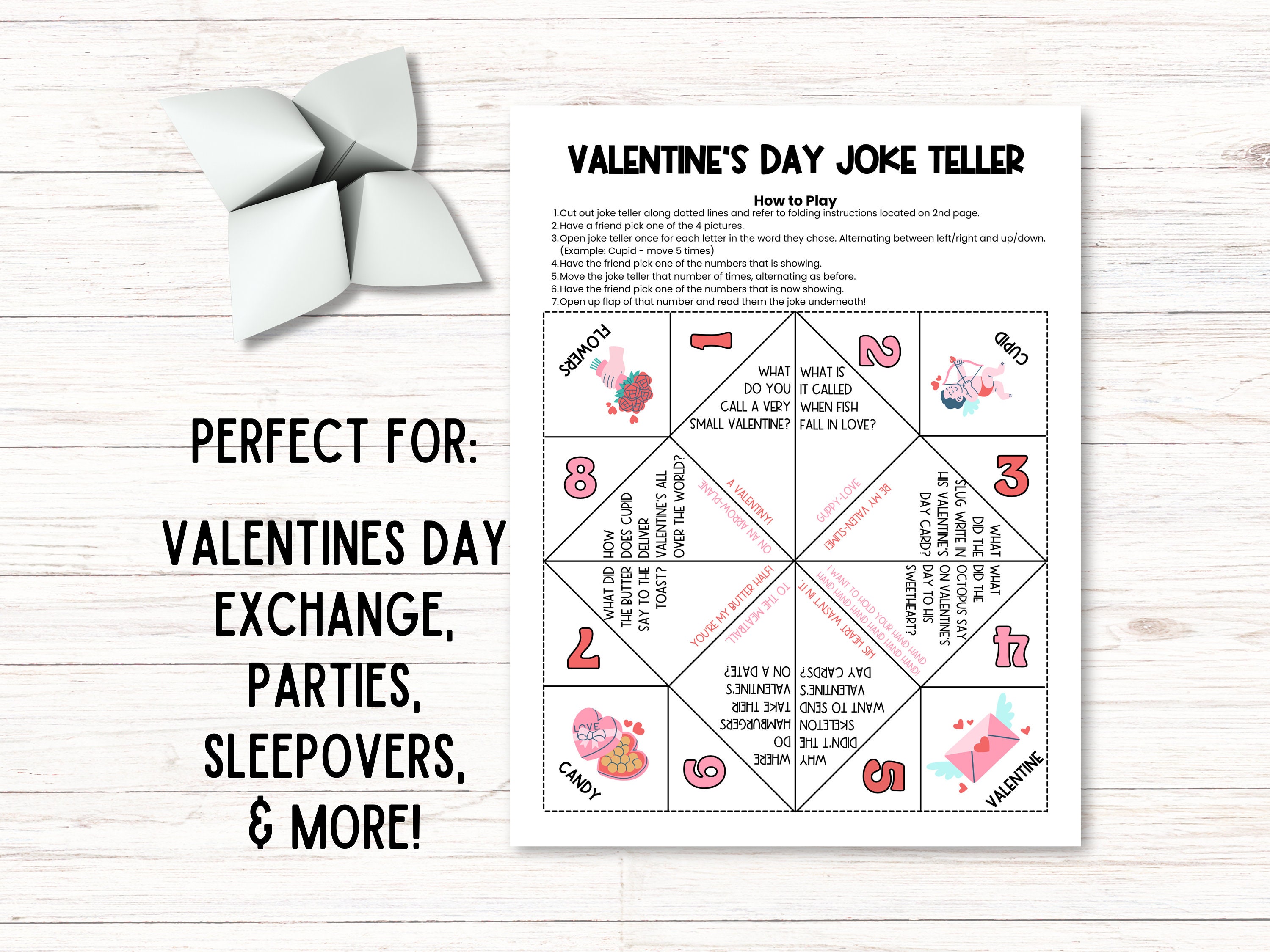 Valentine Cootie Catcher Printable, Valentines Joke Teller, Jokes for ...
