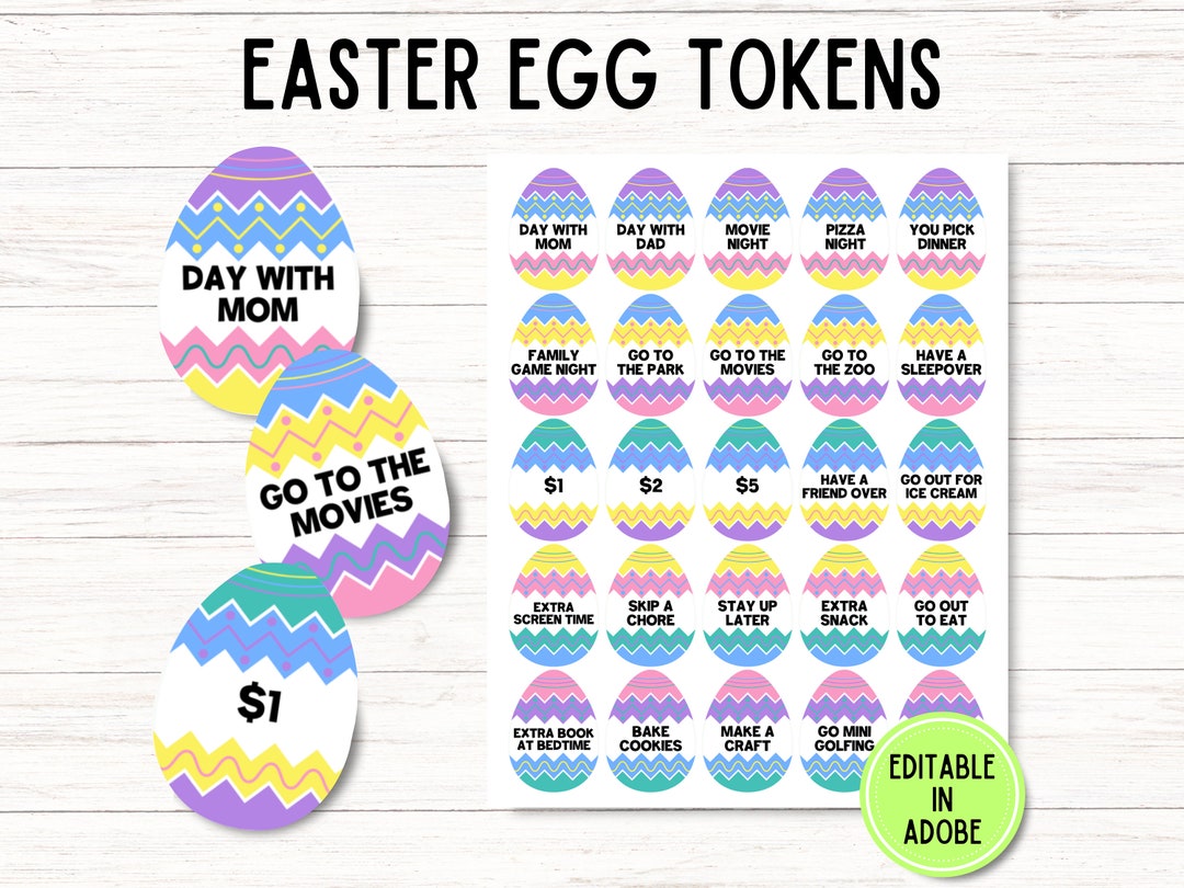 Printable Easter Egg Hunt Tokens, Editable Easter Egg Coupon, Easter ...