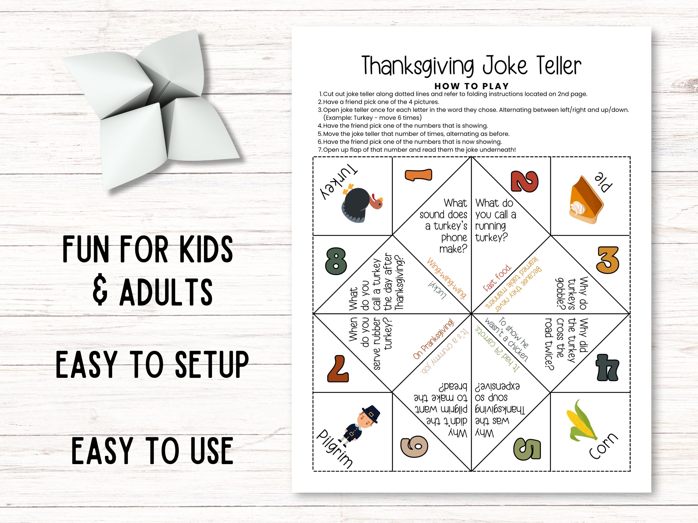 Thanksgiving Joke Teller Cootie Catcher Paper Fortune Teller - Etsy