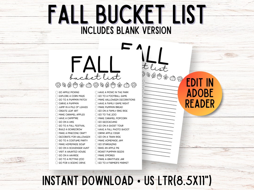 Editable Fall Bucket List Printable for Kids, Autumn Bucket List ...
