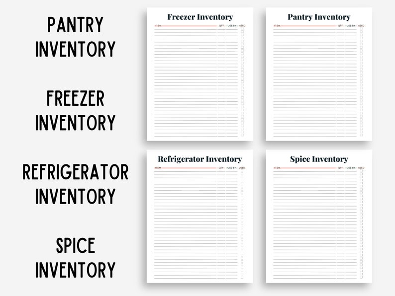 Kitchen Inventory Printable, Freezer Inventory, Pantry Inventory ...