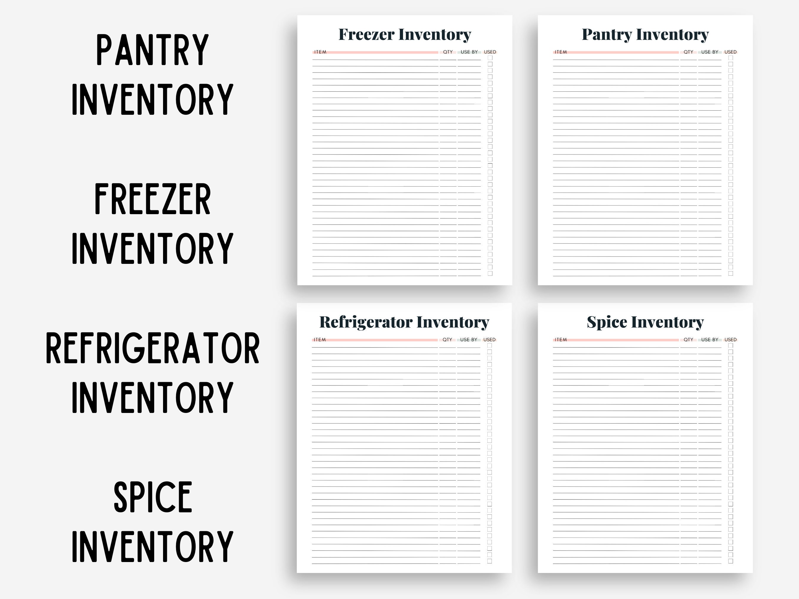 Kitchen Inventory Printable, Freezer Inventory, Pantry Inventory ...