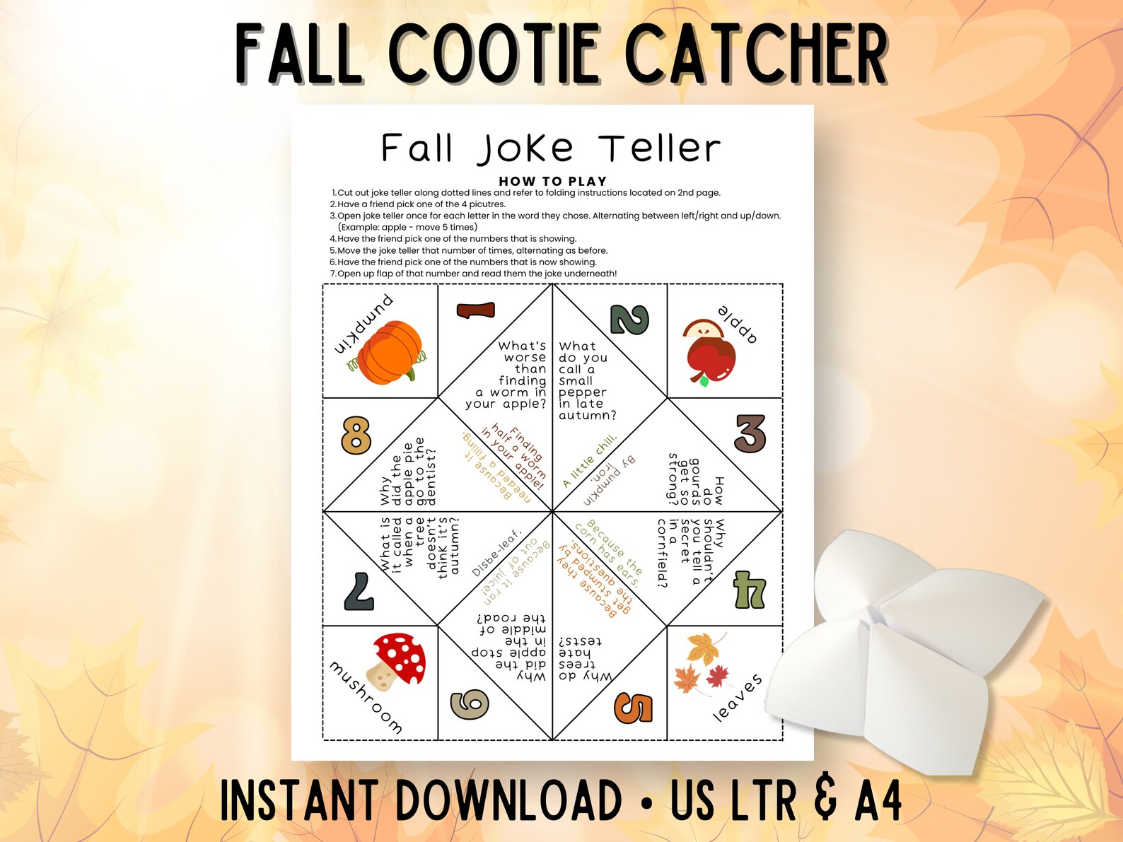 Cootie Catcher Printable, Fall Jokes for Kids, Paper Fortune Teller ...
