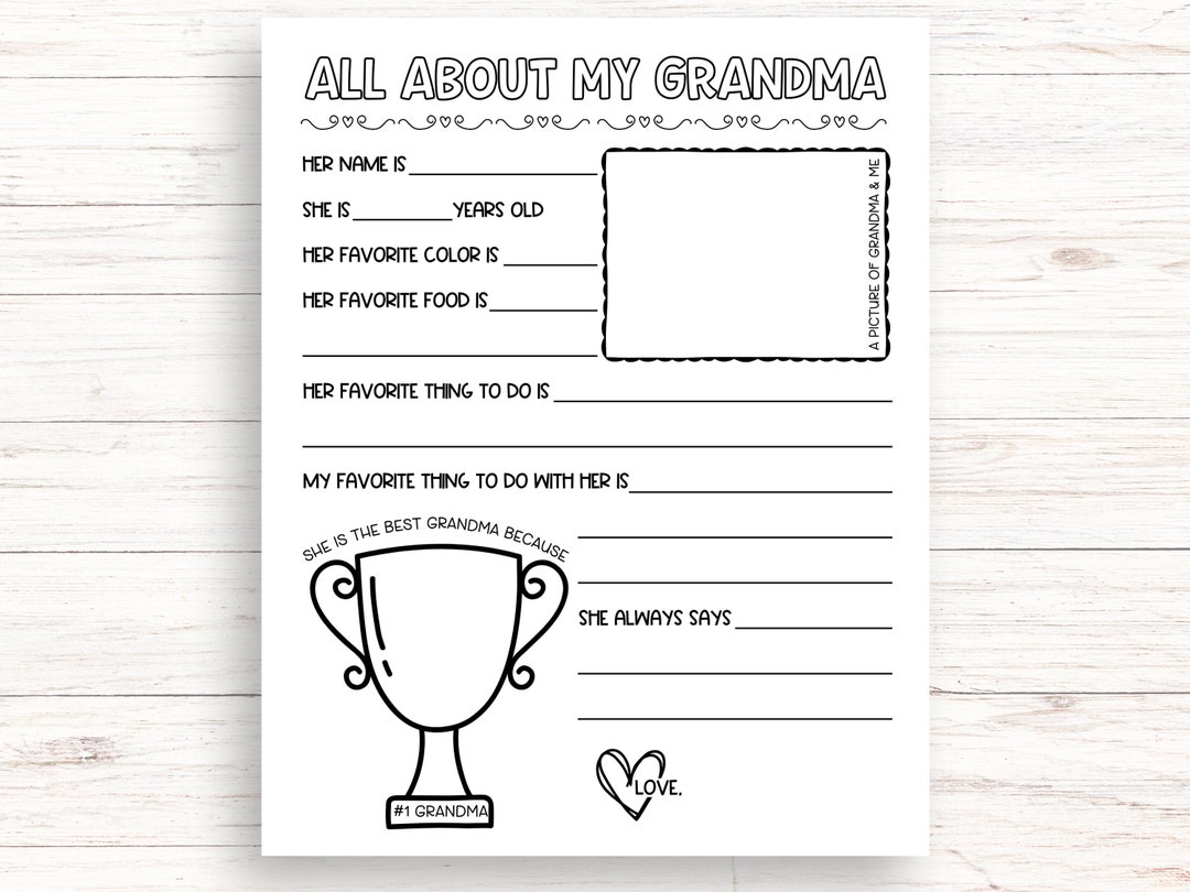 All About My Grandma Printable, Mother's Day Gift for Grandma, Grandma ...