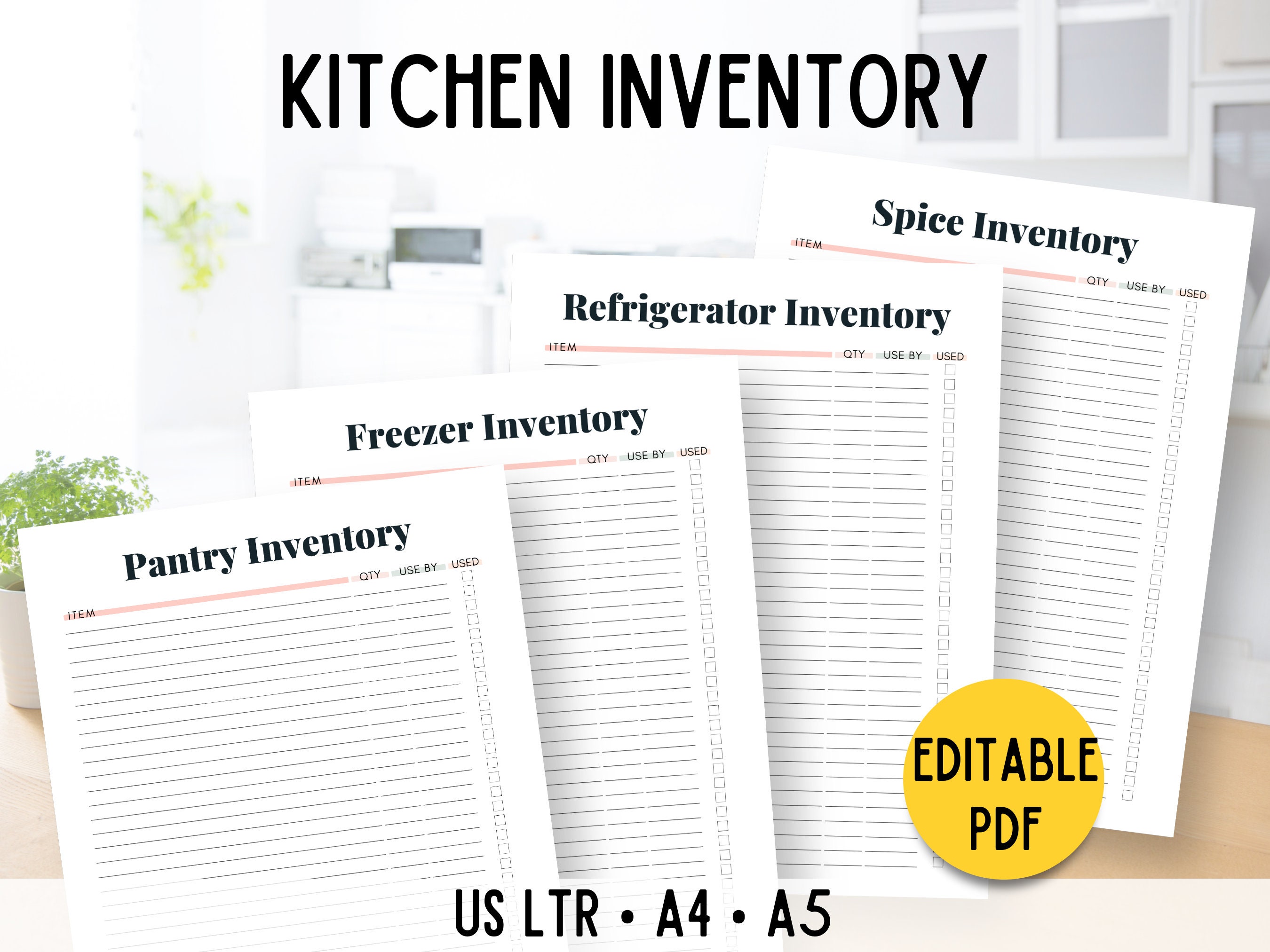 Kitchen Inventory Printable, Freezer Inventory, Pantry Inventory ...