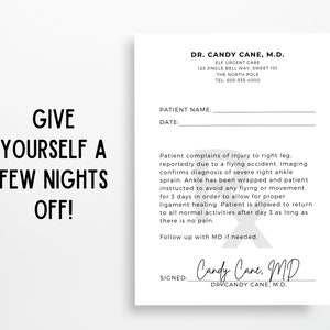 Elf Sick Note Editable, Elf Injury & Recovery Letter, Doctors Note for ...