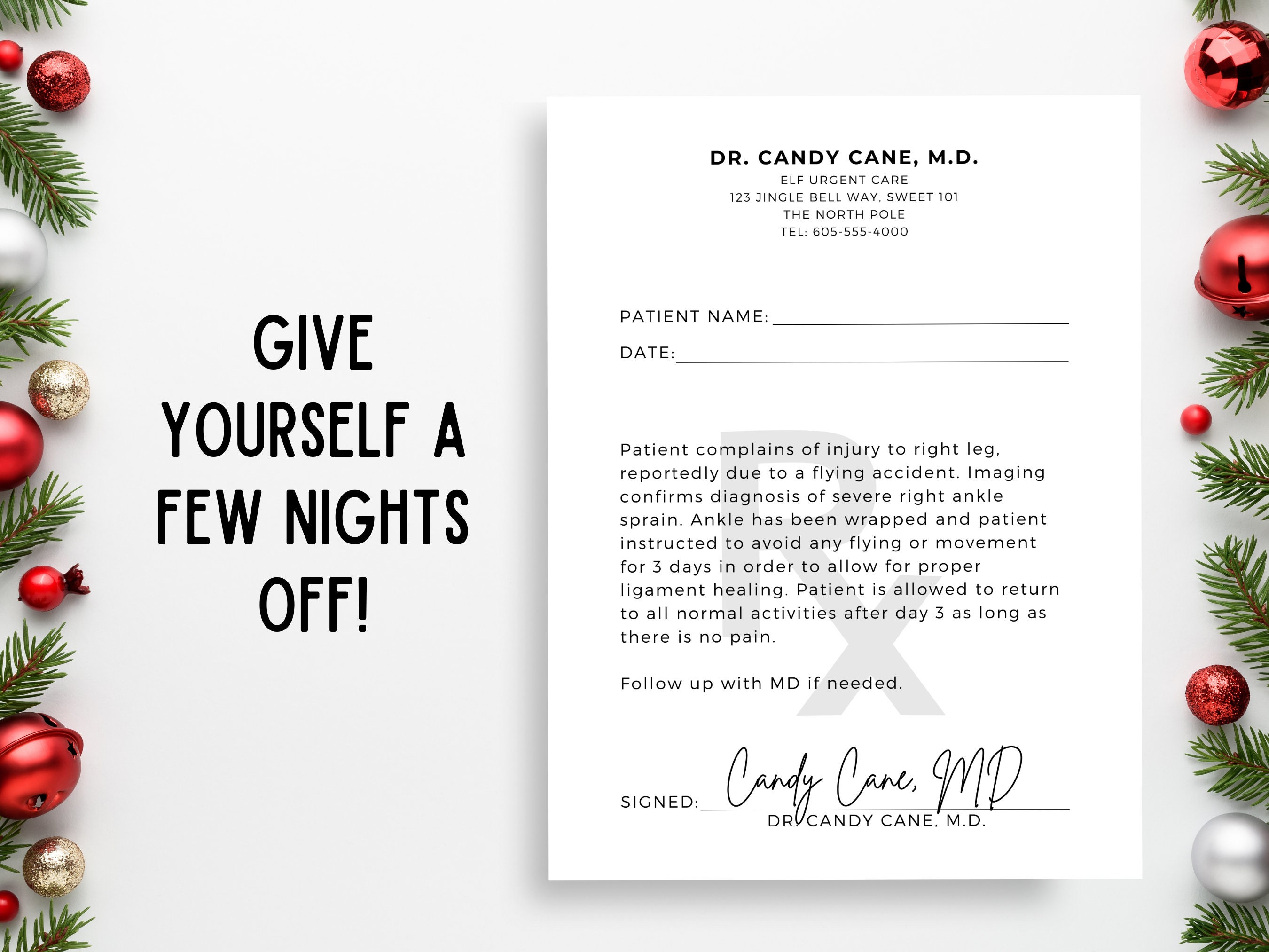 Elf Sick Note Editable, Elf Injury & Recovery Letter, Doctors Note for ...