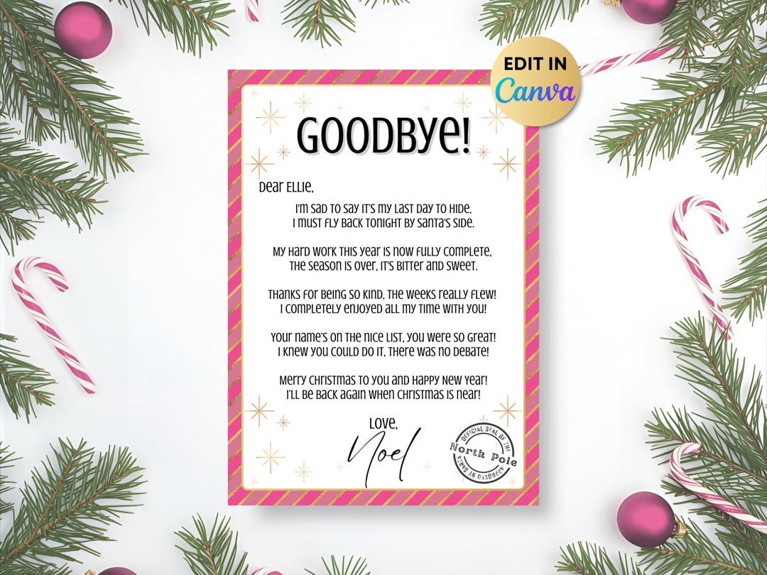 Pink Elf Goodbye Letter Canva Template, Personalized Editable Elf Poem ...