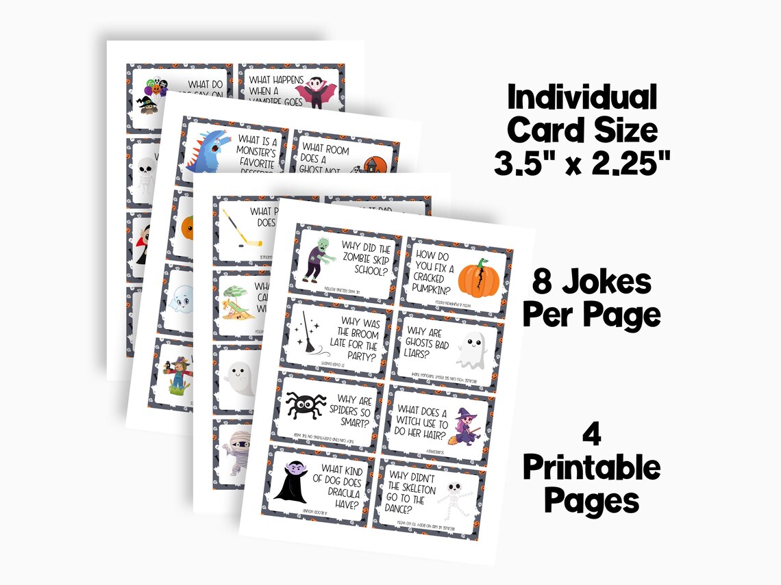 Halloween Joke Cards: Kids Lunchbox Notes (printable PDF) - Etsy