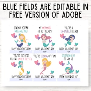 Editable Mermaid Valentines Card, Mermaid Valentine's Day Cards Girl ...