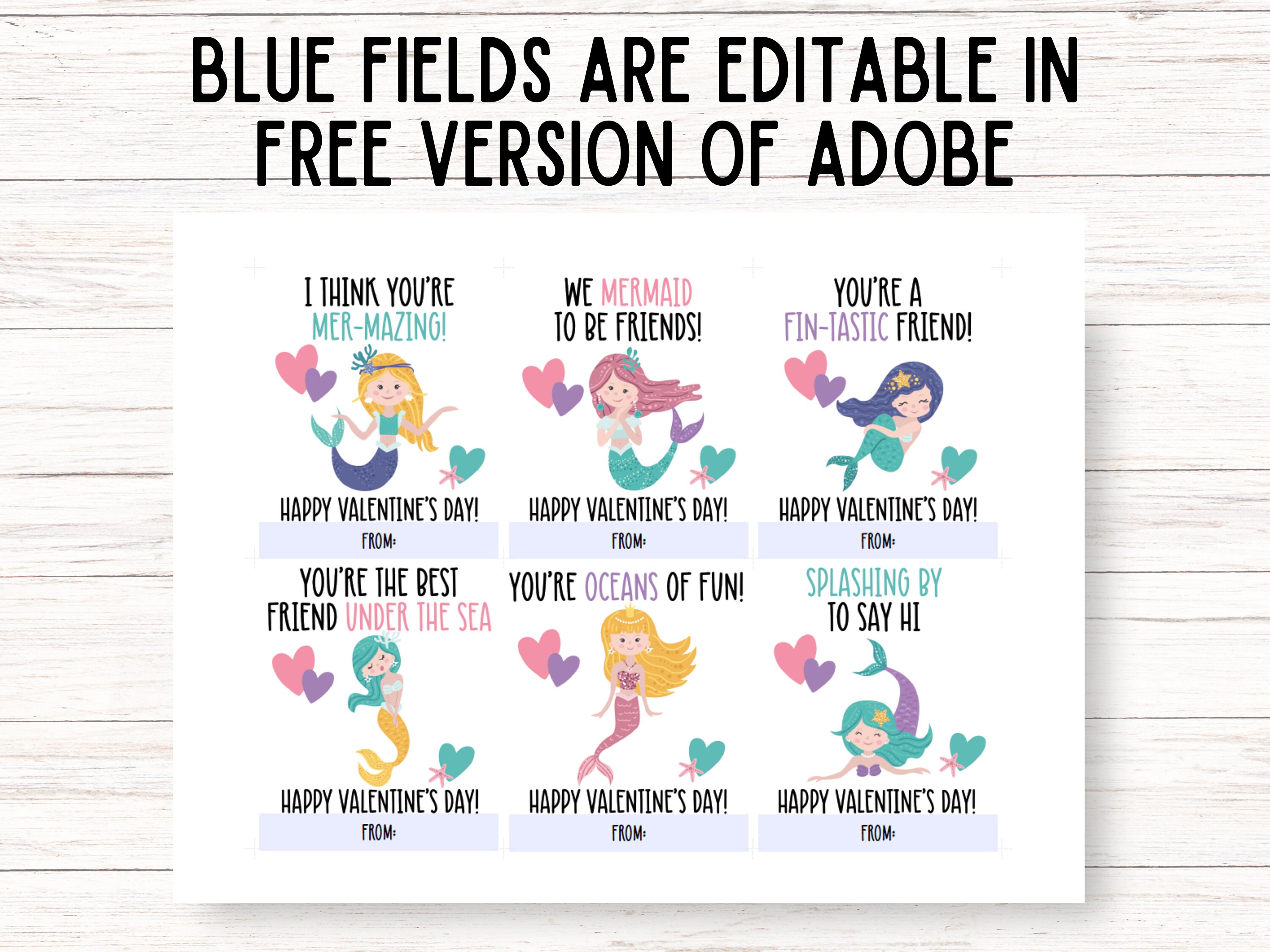 Editable Mermaid Valentines Card, Mermaid Valentine's Day Cards Girl ...