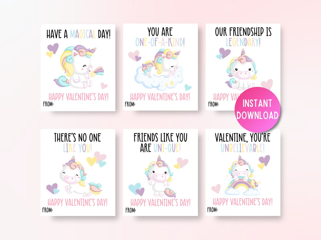 Printable Unicorn Valentine Cards: Kids Classroom Exchange (PDF) - Etsy