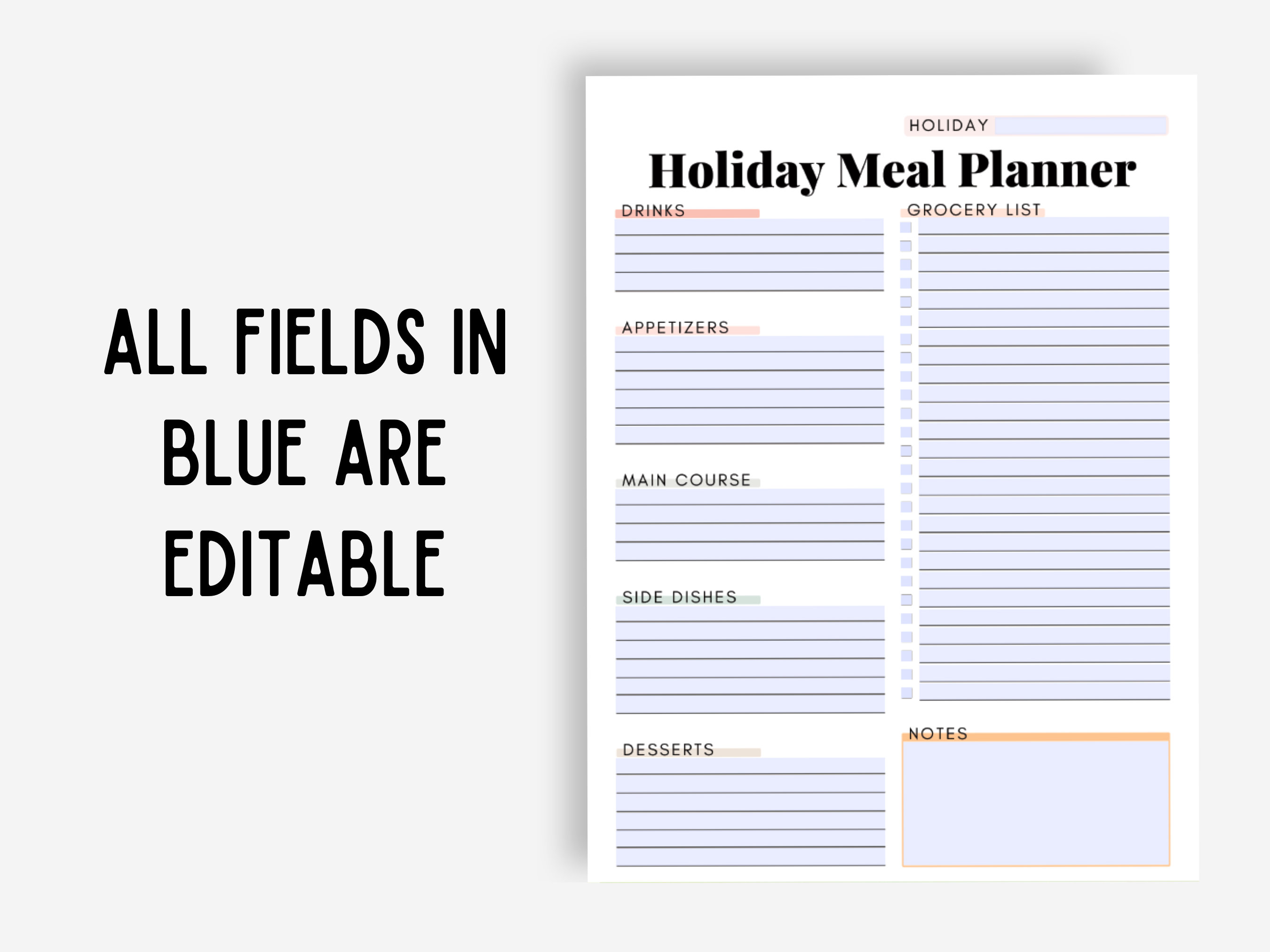 Holiday Meal Planner, Holiday Menu, Meal Plan Template, Thanksgiving ...