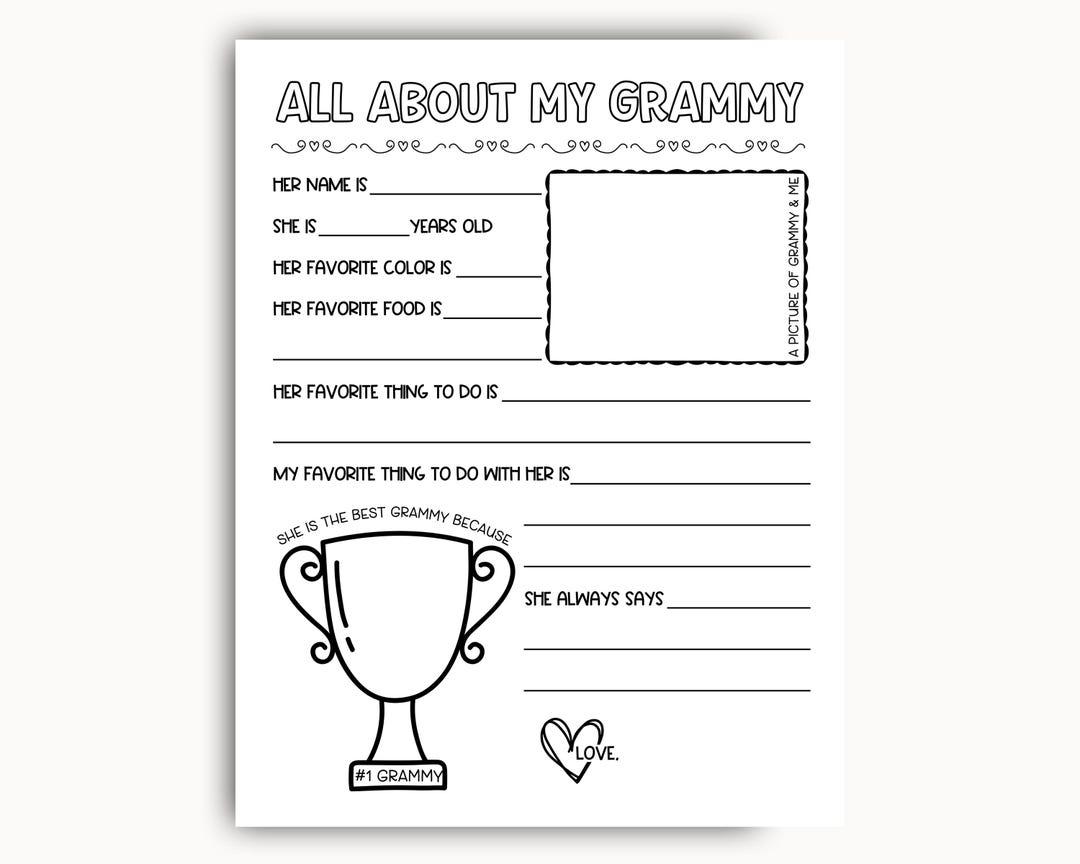 All About My Grammy Printable, Mothers Day Printable Gift, Grandma ...