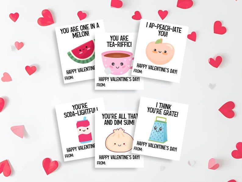 Food Pun Valentine Cards, Printable Classroom Valentines, Food ...