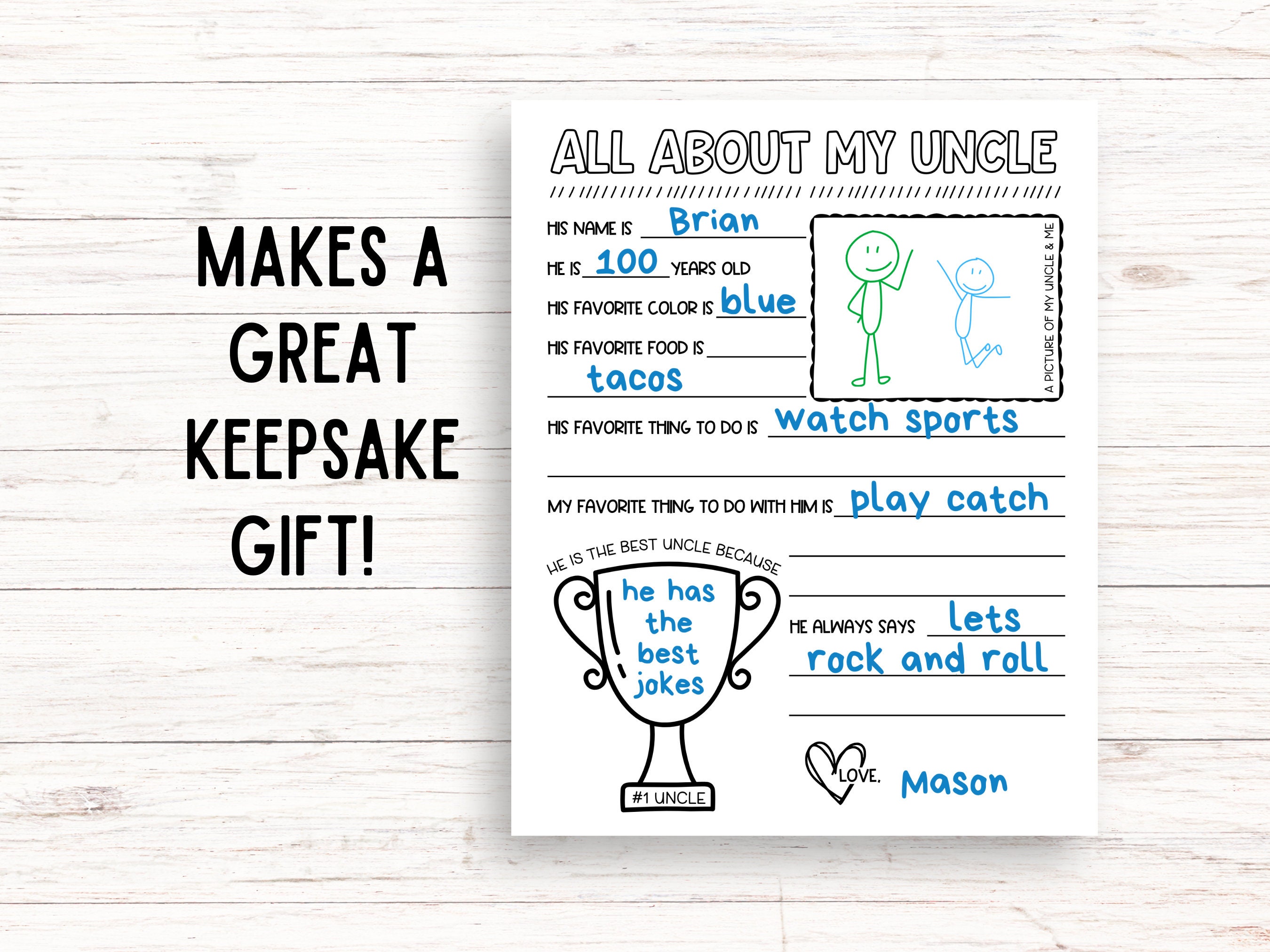All About My Uncle Printable, Birthday Gift for Uncle From Kids ...