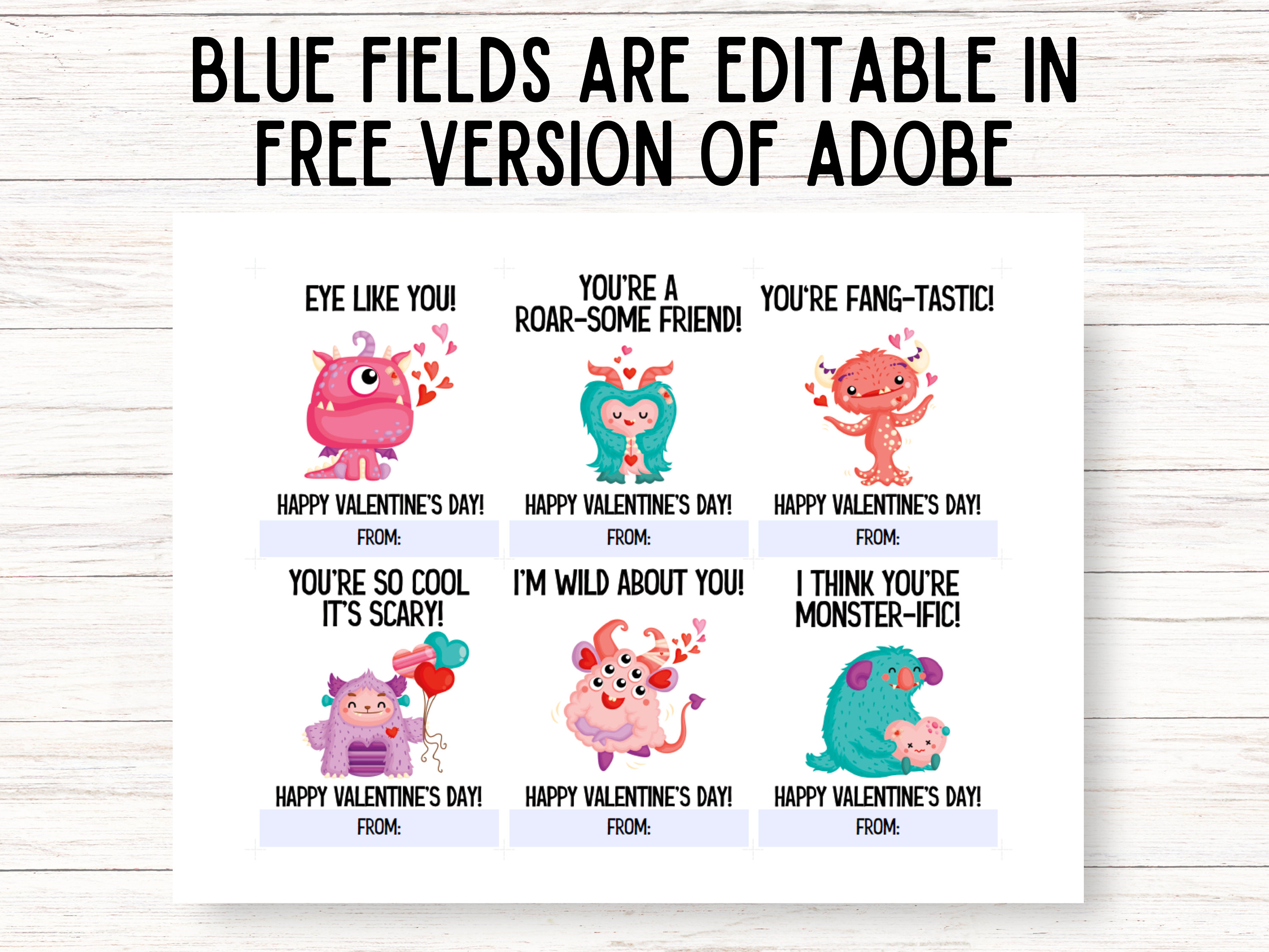 Editable Valentines Day Card for Kids, Monster Valentines Cards ...