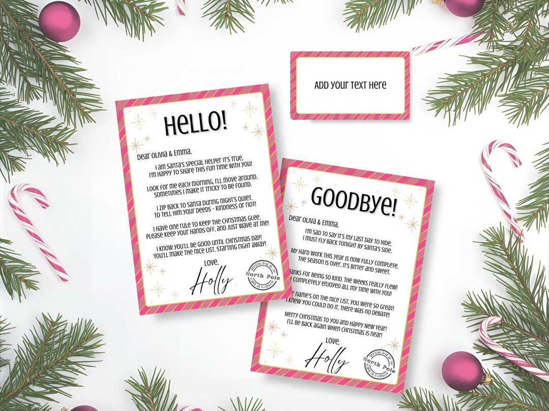 Pink Editable Elf Arrival and Departure Letter Canva Template, Elf Note ...