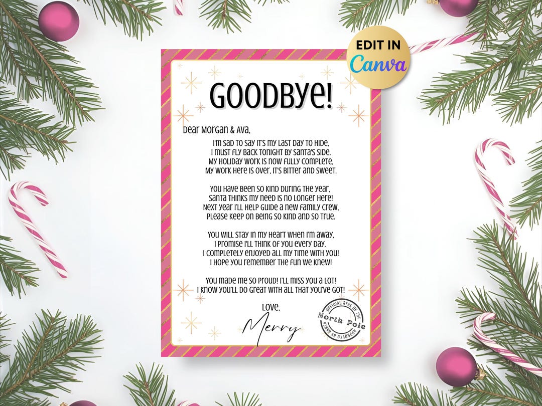 Pink Elf Retirement Letter Canva Template, Personalized Editable Elf ...
