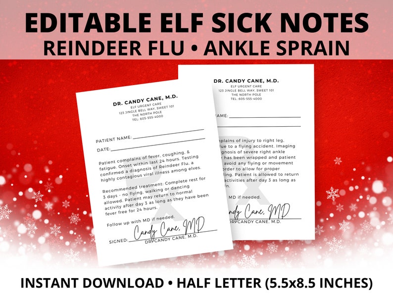 Elf Sick Note Editable Elf Injury & Recovery Letter Doctors - Etsy