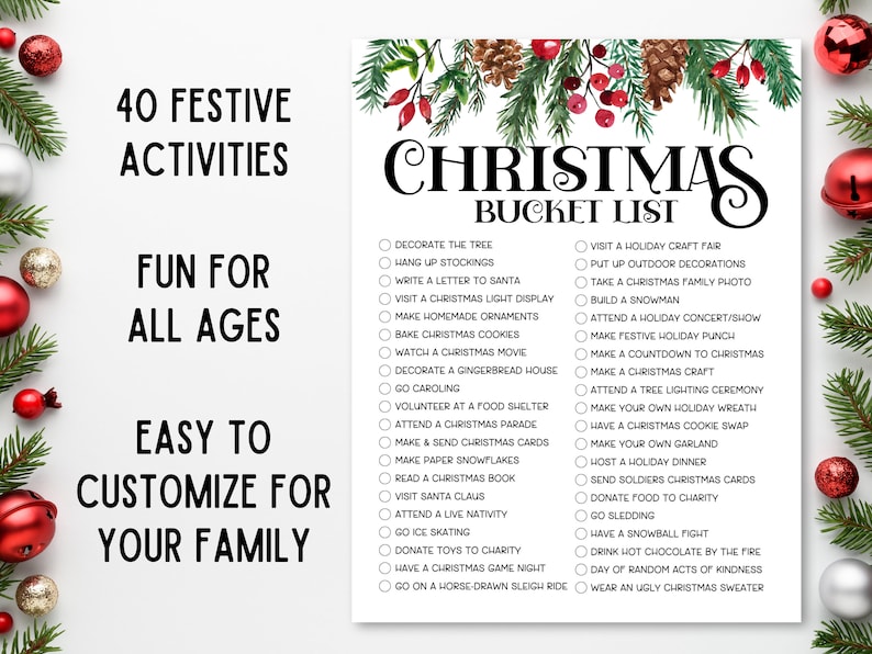 Printable Christmas Bucket List for Kids Holiday Bucket List - Etsy