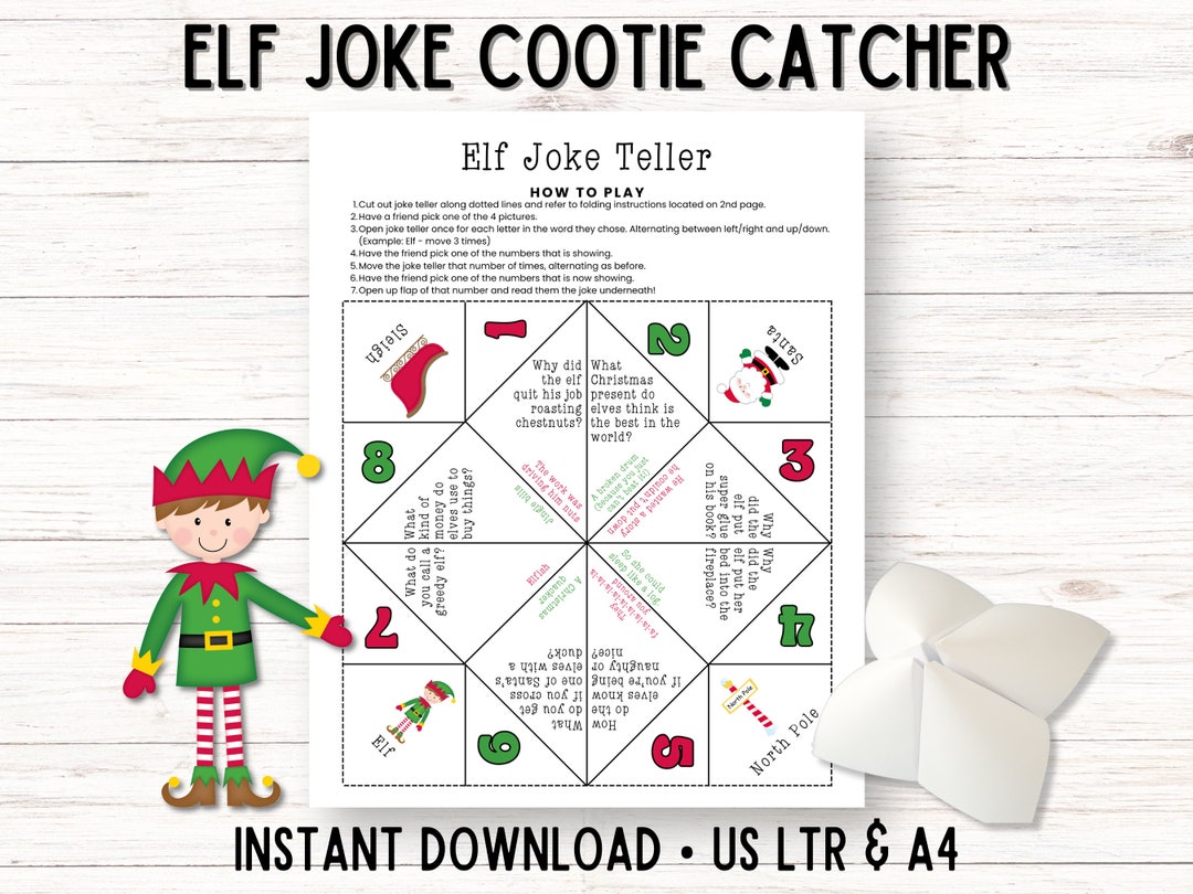 Christmas Printable Elf Jokes, Cootie Catcher, Kid Jokes, Paper Fortune ...