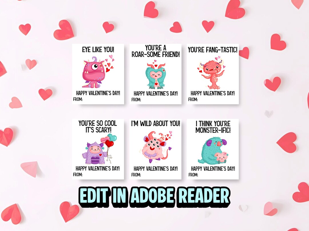 Editable Monster Valentines Day Card for Kids, Printable Valentines ...