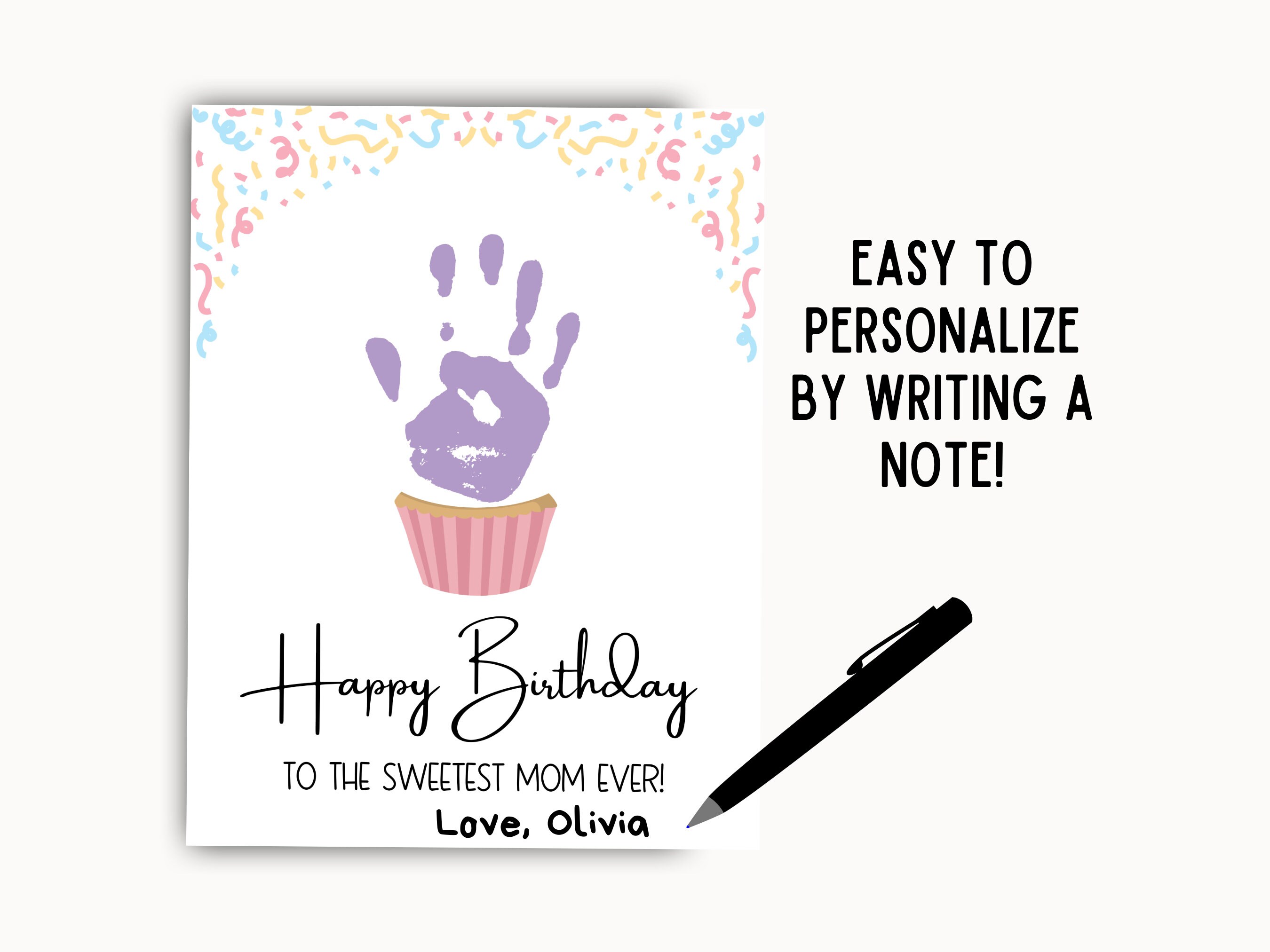 Happy Birthday Mom Card, Birthday Handprint for Mom, Handprint Art ...