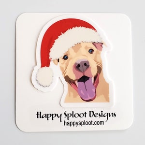 Pit Bull Terrier Santa Card, Pit Bull Christmas Card, Tan Pit Bull Dog ...
