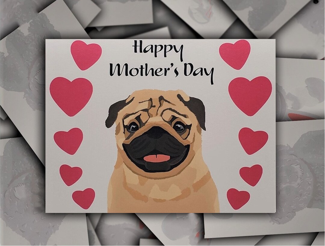 Pug Mother's Day Card, Tan and Black Pug Dog Gift Card, Pug Puppy Pink ...