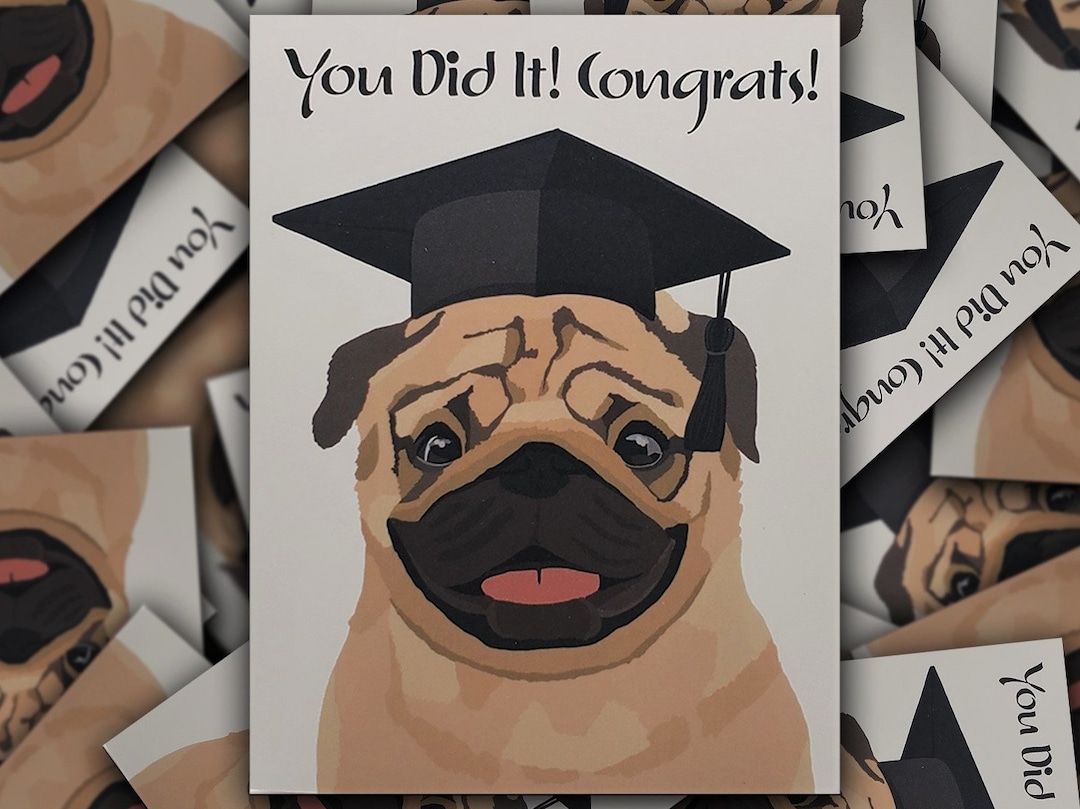 Pug Congrats on Graduation Card Tan and Black Pug Dog Gift - Etsy