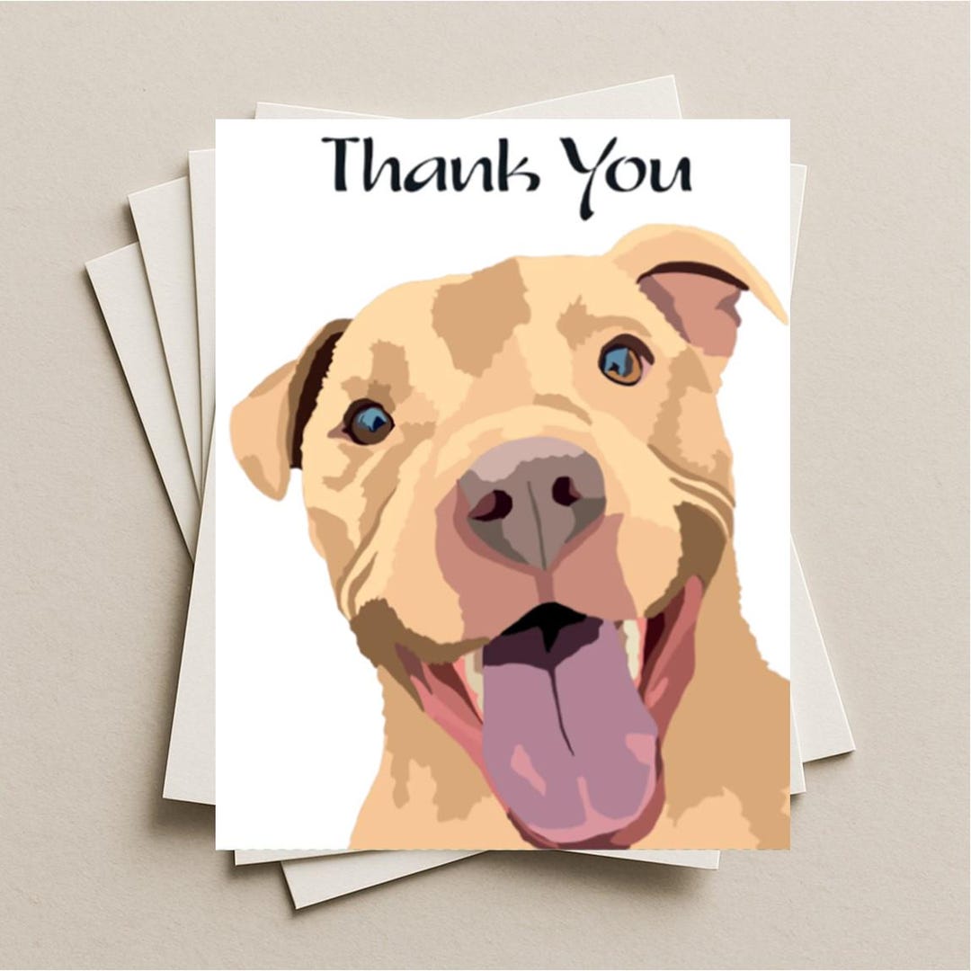 Pit Bull Terrier Thank You Card, Single Card, Tan Pit Bull Terrier Dog ...