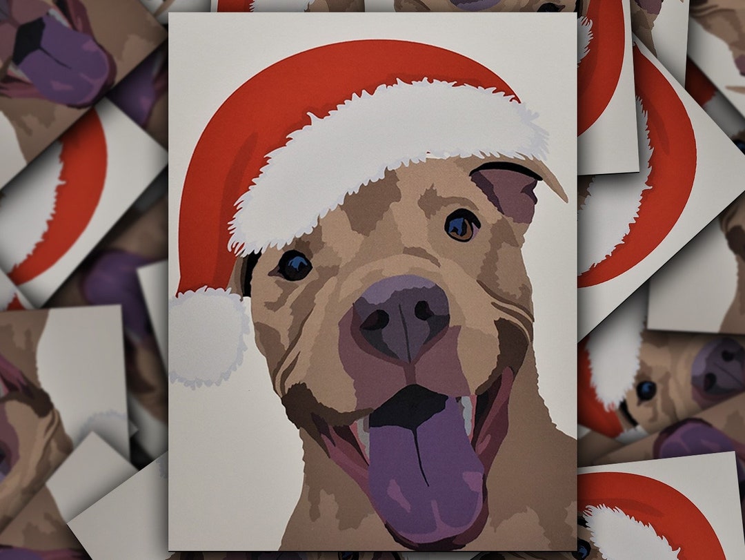Pit Bull Terrier Santa Card Pit Bull Christmas Card Tan Pit - Etsy