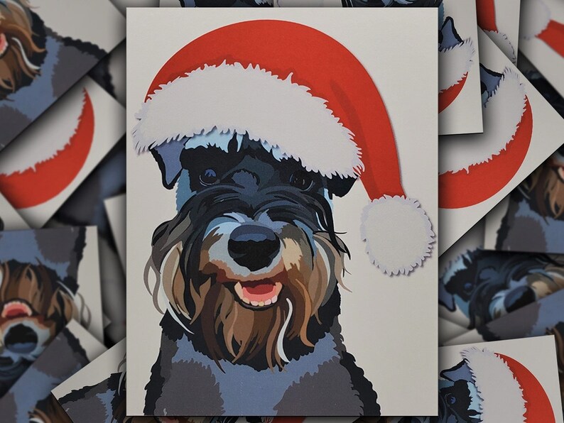 Schnauzer Santa Card Schnauzer Christmas Card Gray Schnauzer - Etsy