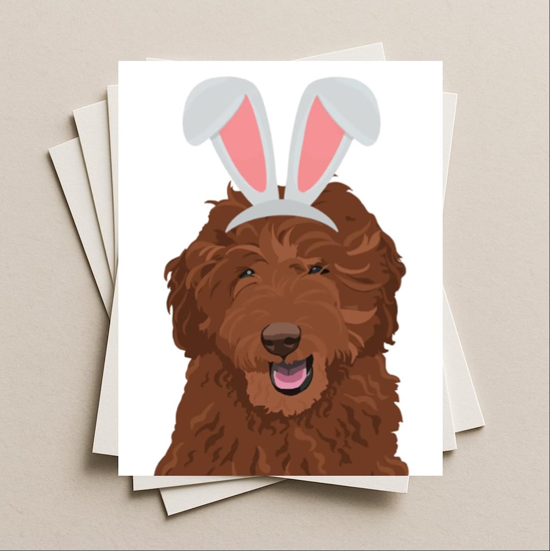 Goldendoodle Easter Bunny Card, Chocolate Goldendoodle Dog Gift Card ...
