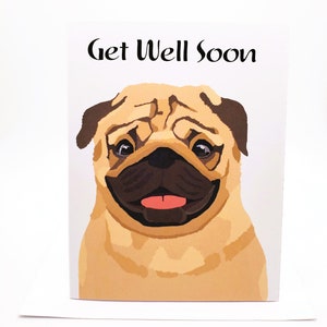 Pug Get Well Soon Card, Pug Gift Card, Pug Puppy Dog Blank Get Well ...