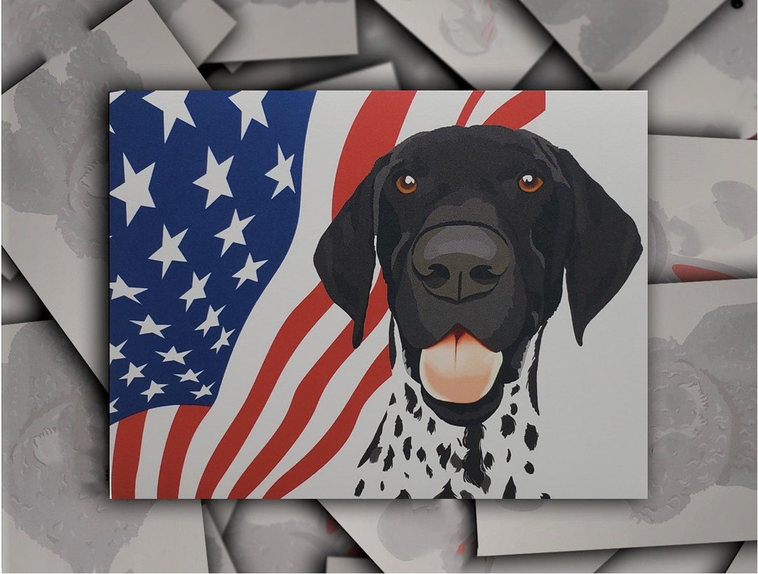 USA Flag GSP German Shorthaired Pointer Black Dog Blank Greeting Card ...