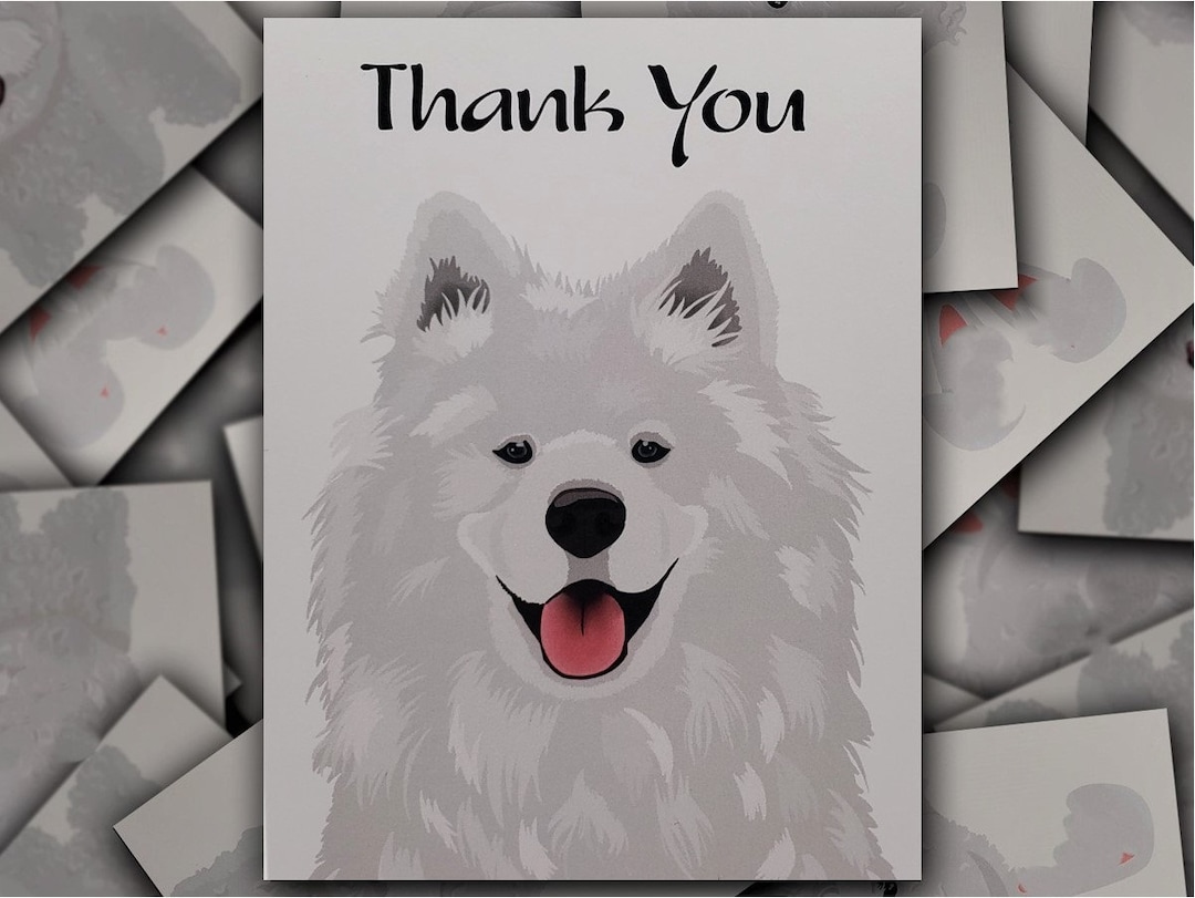 Samoyed Thank You Card, White Samoyed Dog Gift Card, Puppy Dog Thank ...